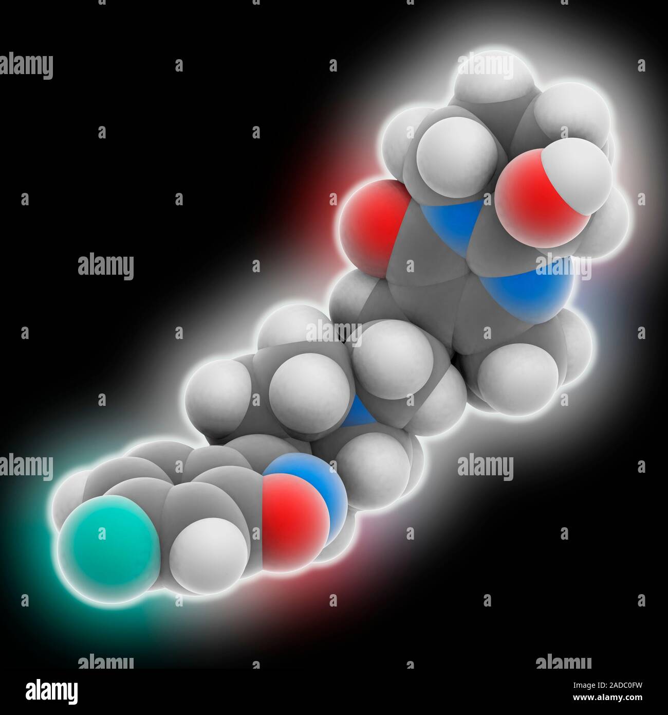 Paliperidone. Molecular model of the drug paliperidone (C23.H27.F.N4.O3 ...