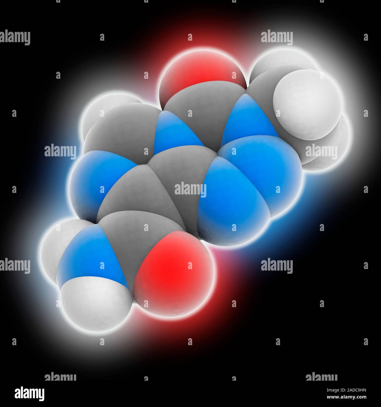 Temozolomide. Molecular model of the drug temozolomide (C6.H6.N6.O2 ...