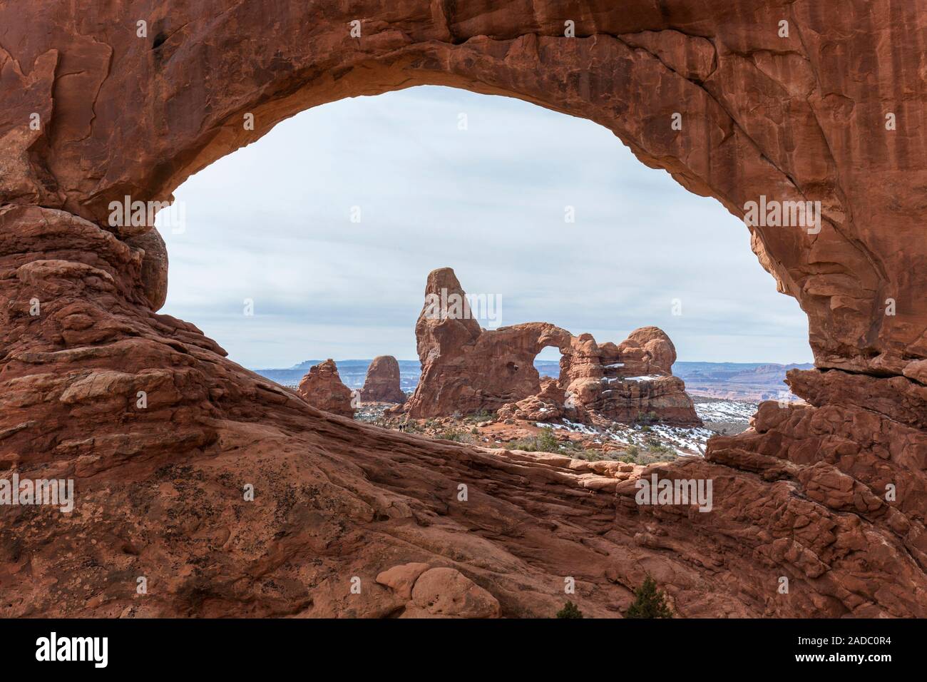 Turret Arch seen through the North Window arch in Arches National Park ...