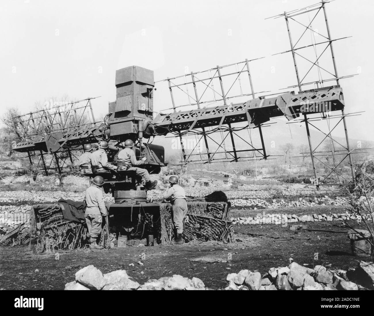 SCR-268 radar in operation in Italy, during World War II. This was the ...