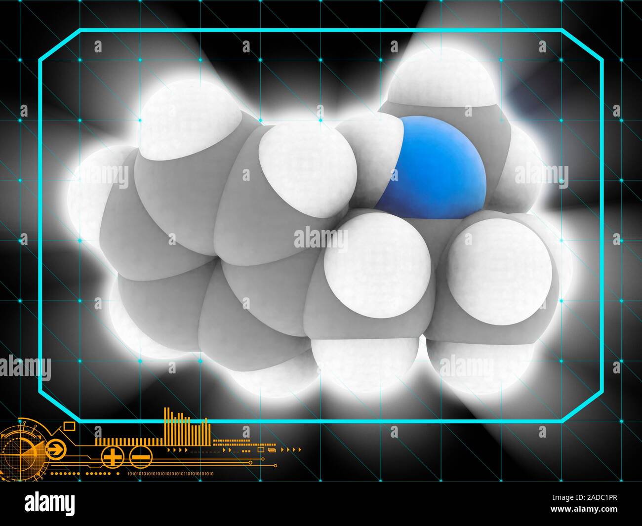 Methamphetamine. Molecular model of the drug methamphetamine (C10.H15.N ...