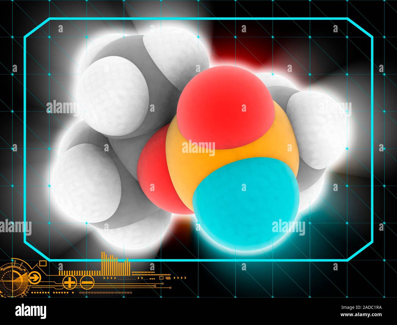Sarin. Molecular model of the organophosphorus compound sarin (C4.H10.F ...