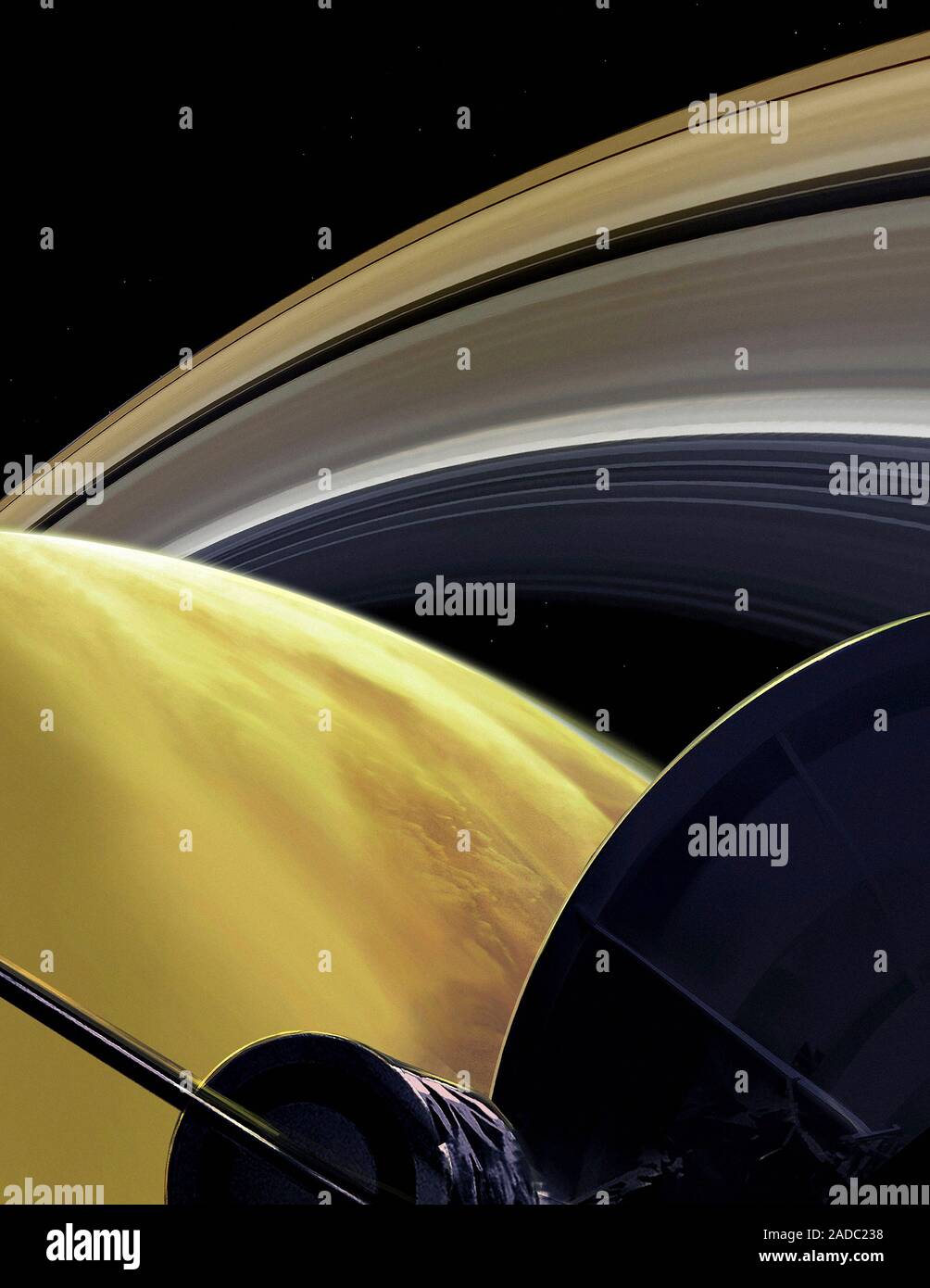 Cassini's Grand Finale at Saturn. Illustration of a view of the upper ...