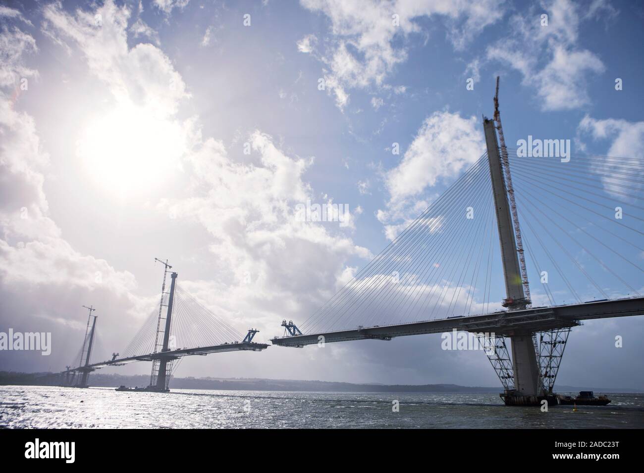 Construction of Queensferry Crossing bridge. This road bridge, spanning ...