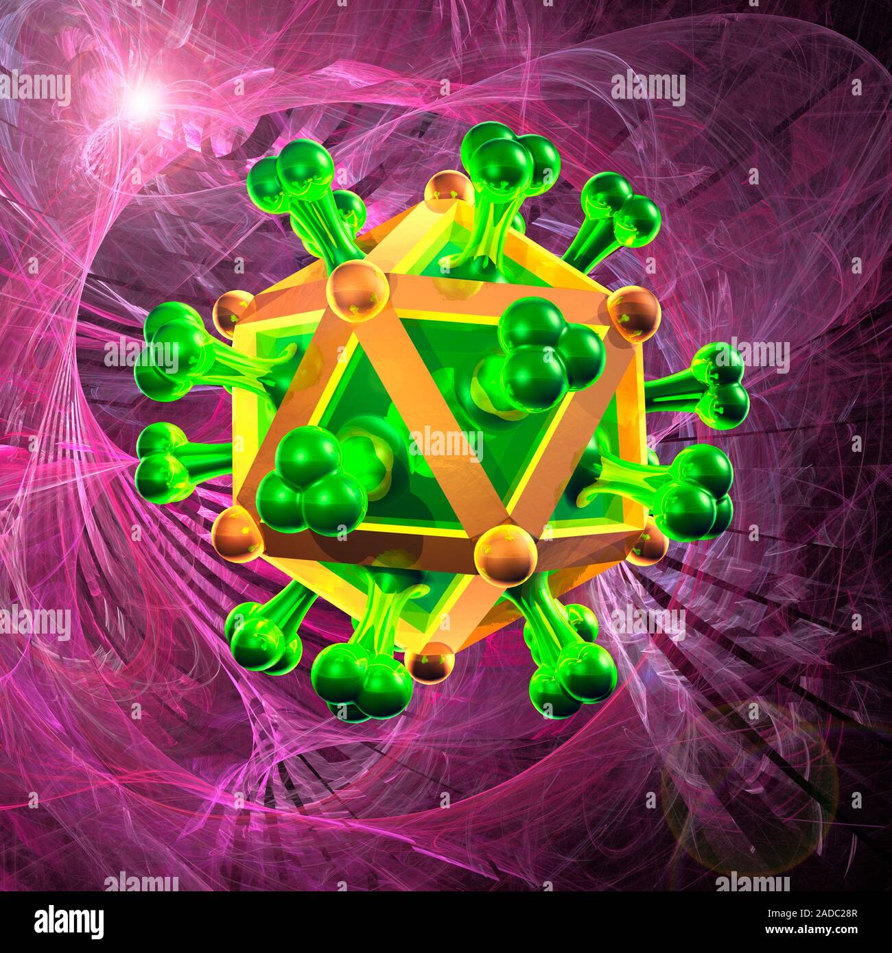 Icosahedral virus, computer model. This virus has an icosahedral capsid ...