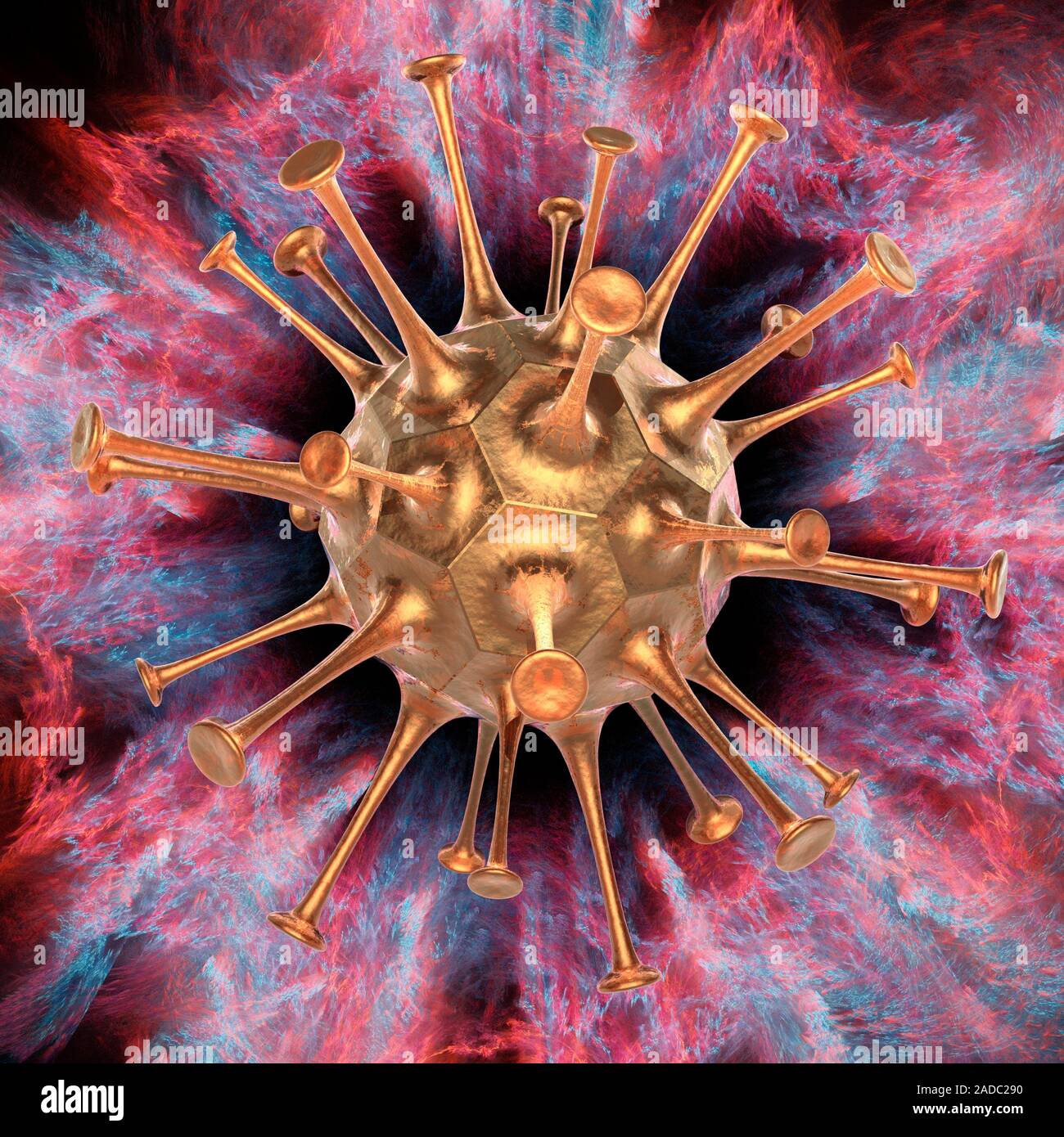 Artificial nano-virus, computer model. Viruses contain a core of ...