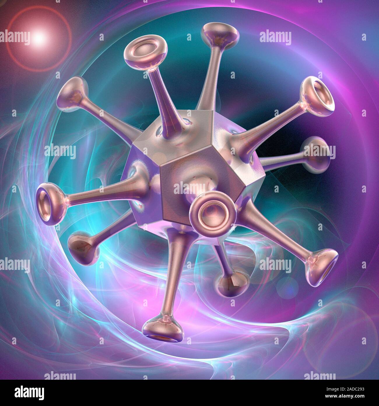 Artificial nano-virus, computer model. Viruses contain a core of ...