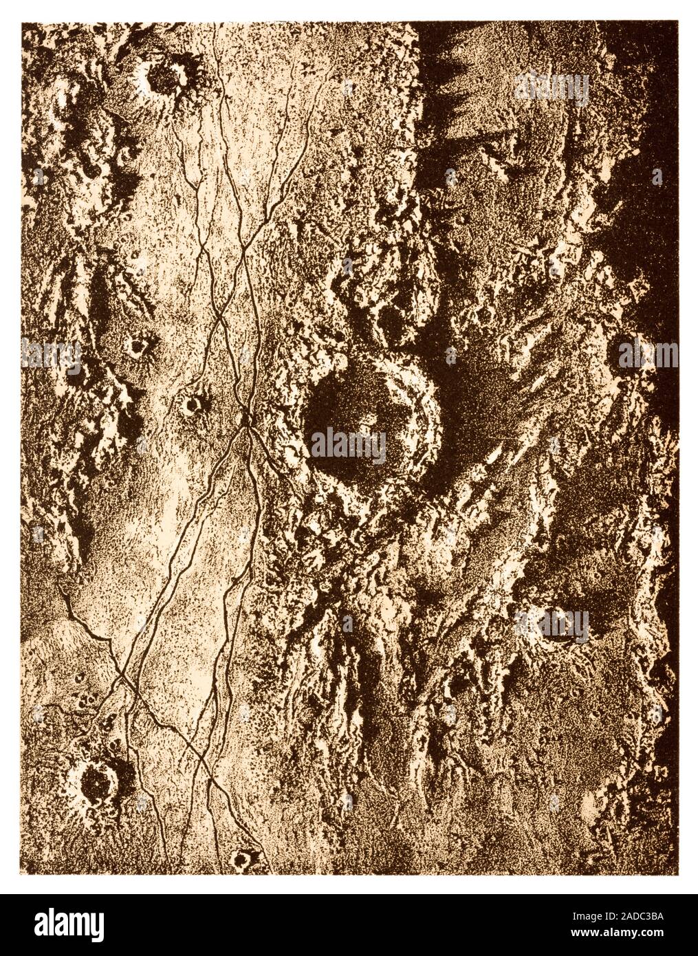 19th century illustration of the Triesnecker crater located in the ...
