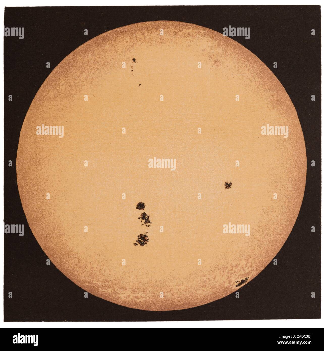19th century illustration of the Sun showing sunspots Stock Photo - Alamy