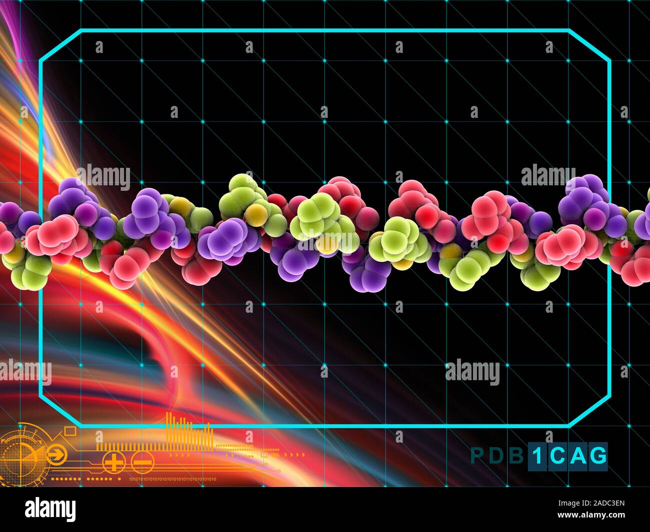 Collagen fibre, molecular model. Collagen is a long structural protein ...