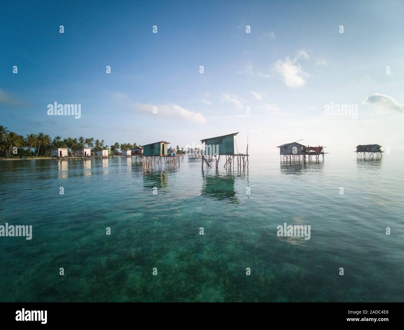Aerial view of the island in semporna and sea gypsy water village ...