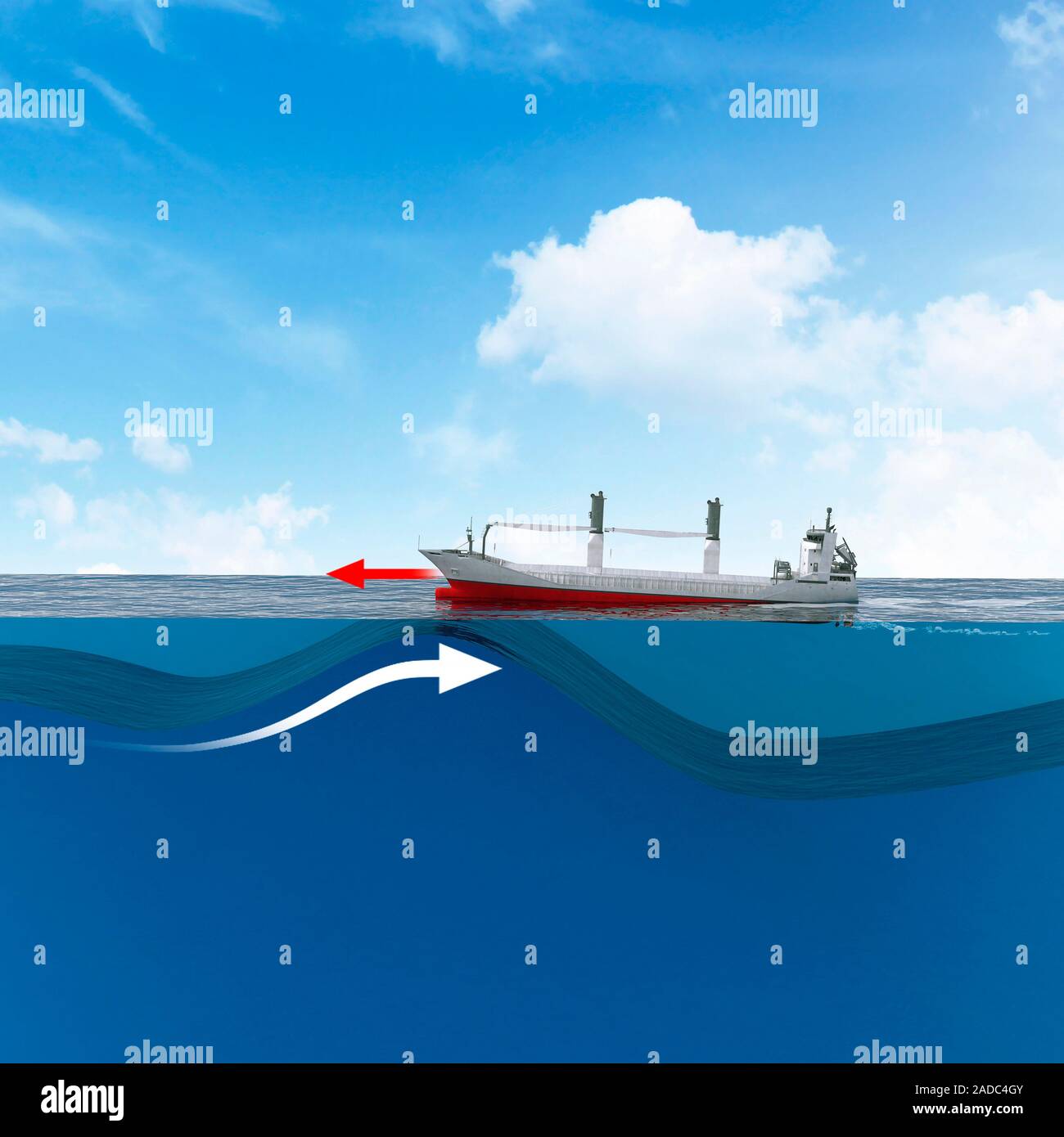 Underwater wave, illustration. The wave shown here, passing below and ...