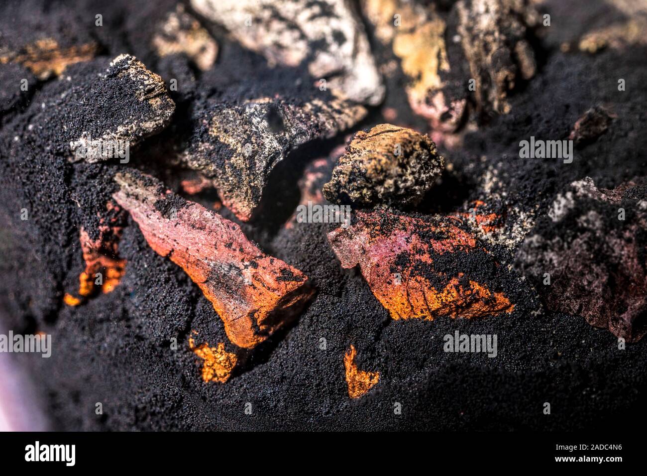 Close-up of copper smelted from copper oxide. Add equal parts of copper ...