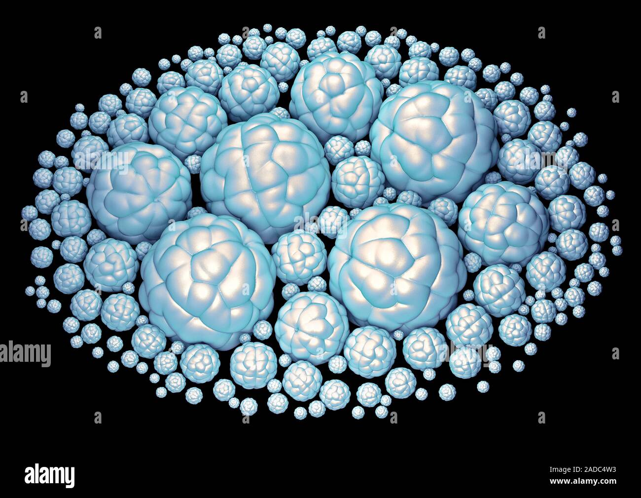 Nanoparticles. Computer illustration of various different sized ...