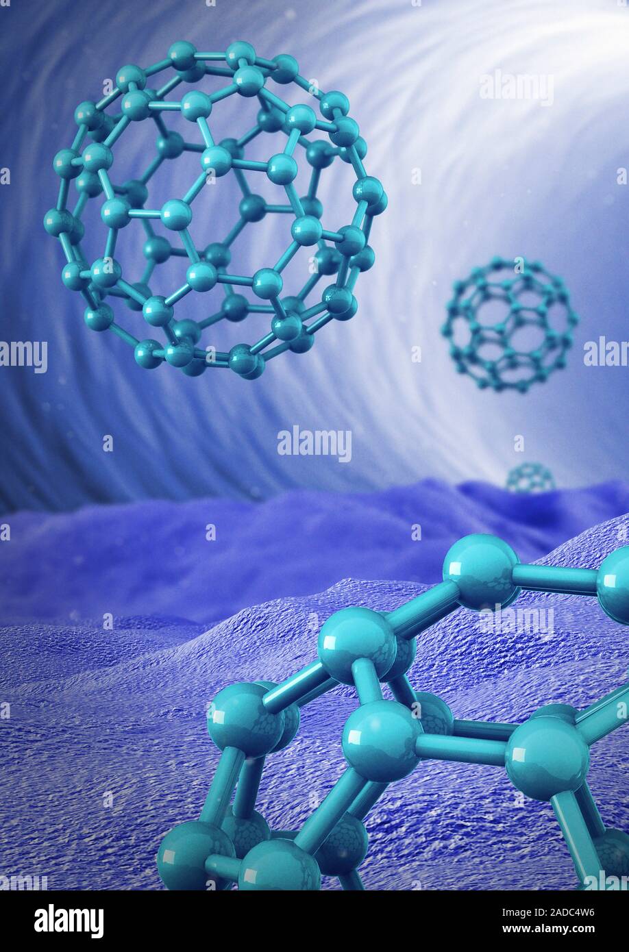 Fullerene molecules. Computer illustration showing the molecular ...