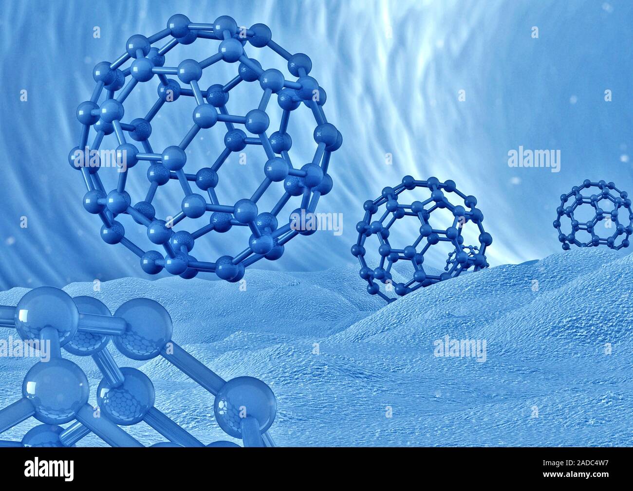 Fullerene molecules. Computer illustration showing the molecular ...