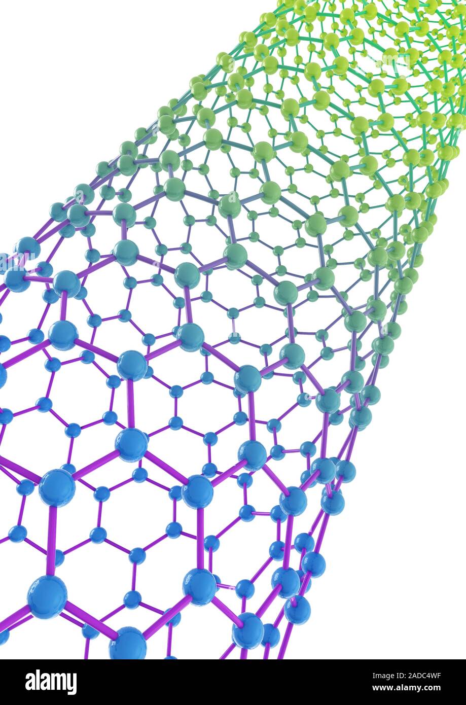 Carbon nanotube. Computer illustration showing the molecular structure ...