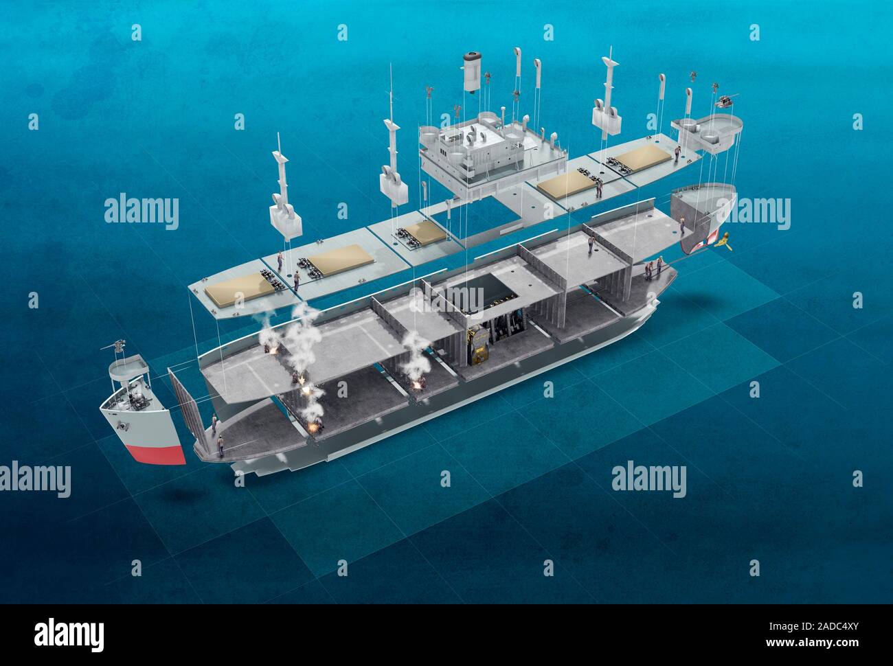 Liberty ship construction. Exploded illustration showing the standard ...