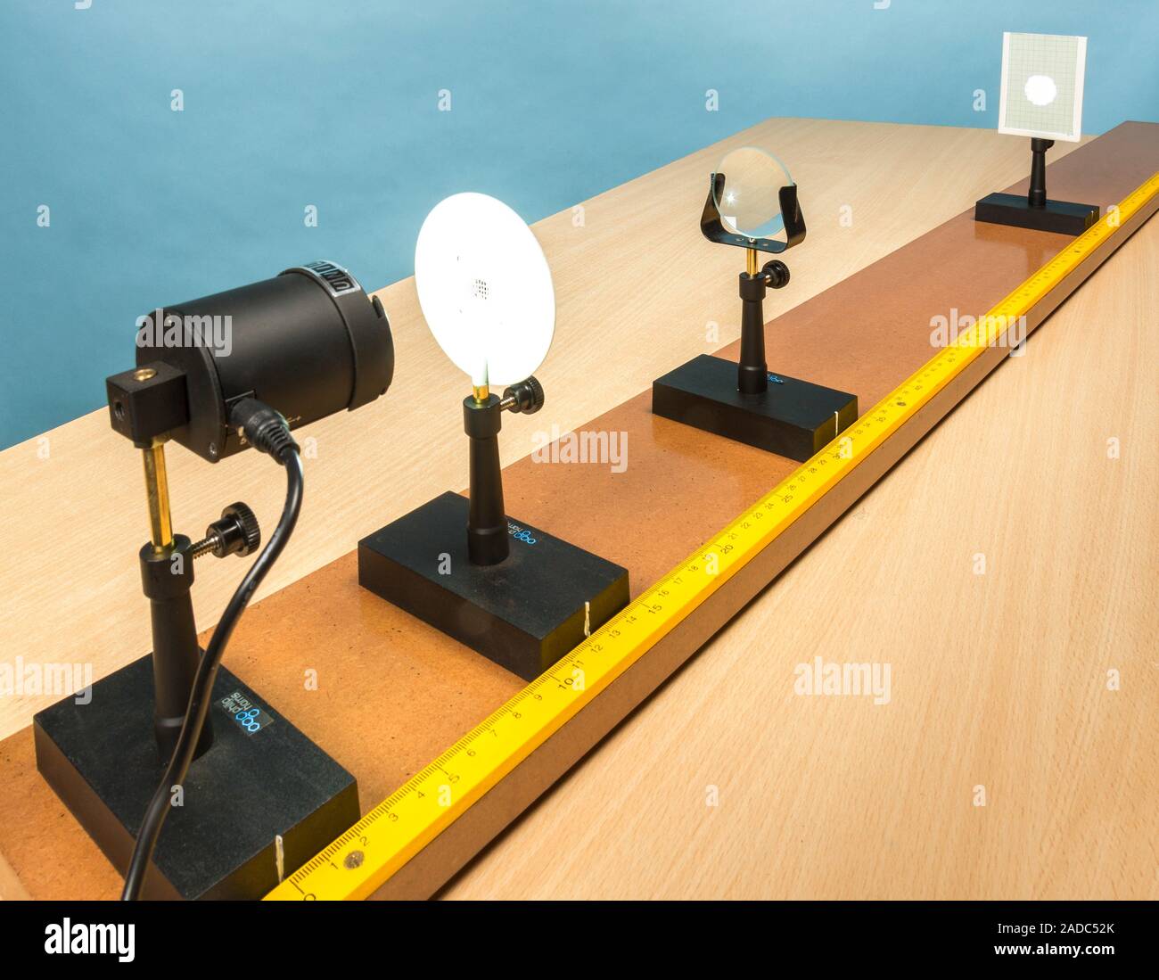 The wooden optical bench allows for fairly precise experiments in the ...