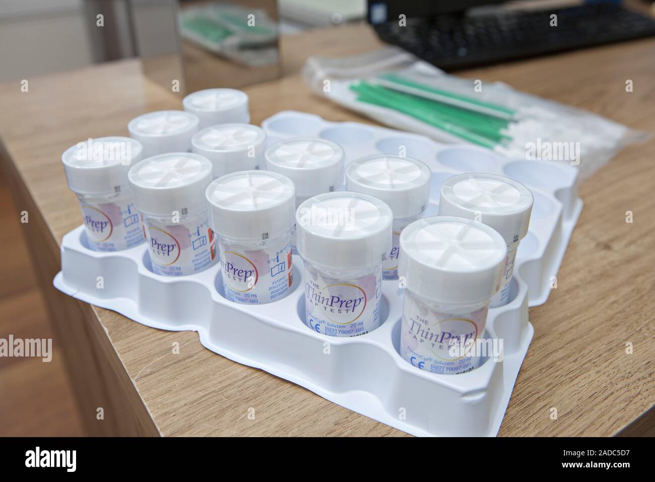 Pap smear test kits. Packaged kits for pap smear tests in a general ...