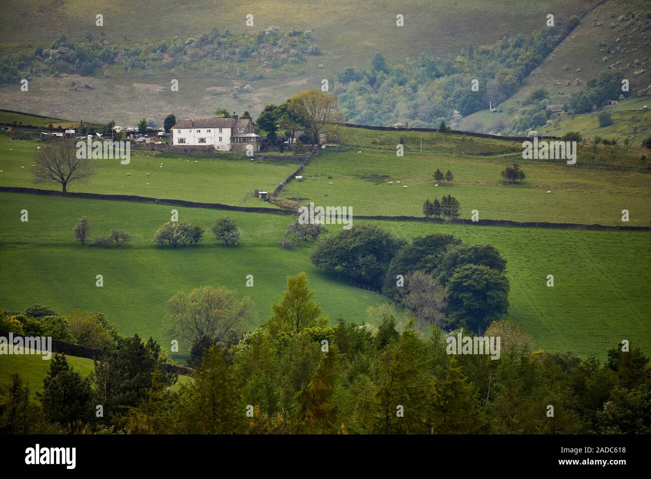 Glossop market town, the High Peak, Derbyshire, England. Farm cottage ...