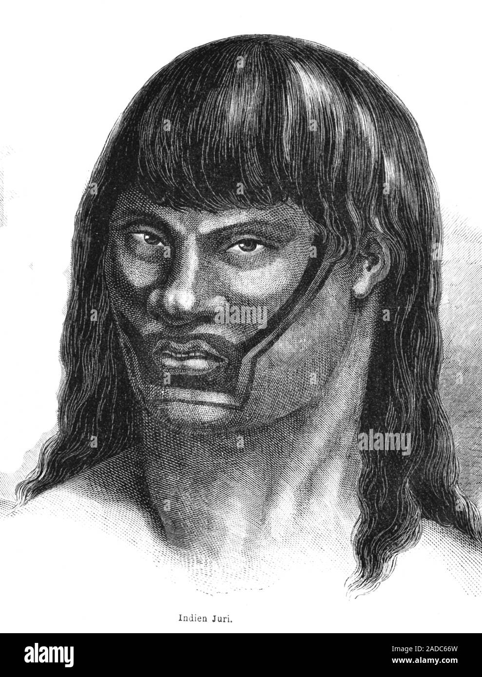 19th Century South American Juri man. 1874 illustration of a Juri ...