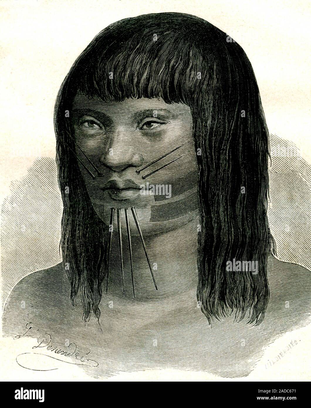 19th Century South American Marahua man. 1874 illustration of a Marahua ...