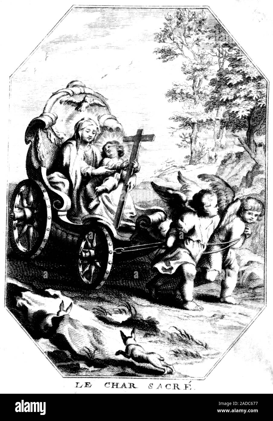 The Holy Carriage. 1868 illustration of Mary and the baby Jesus riding ...