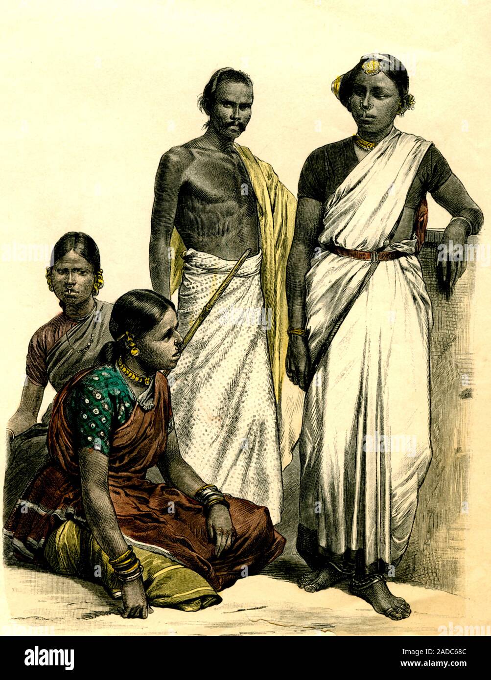 19th Century Indian lower caste members. 1876 illustration of people ...