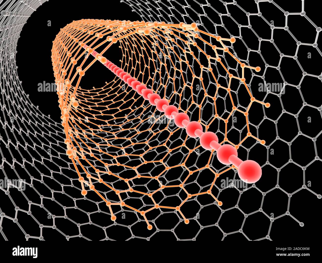 Computer artwork of a close-up showing carbyne, a one-dimensional ...