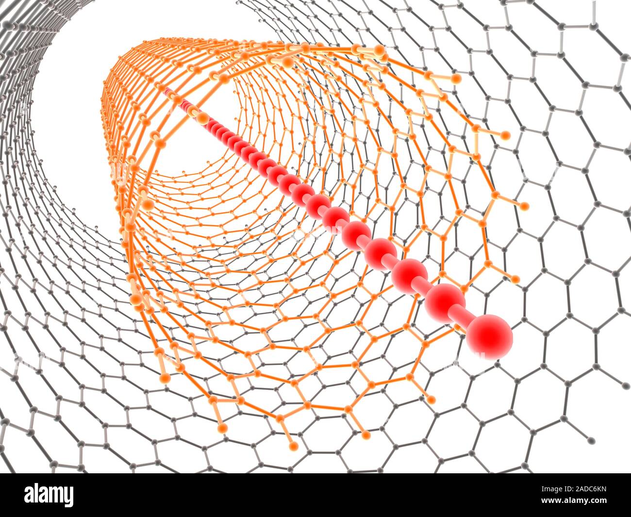 Computer artwork of a close-up showing carbyne, a one-dimensional ...