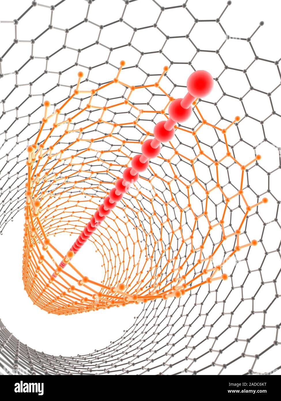 Computer artwork of a close-up showing carbyne, a one-dimensional ...