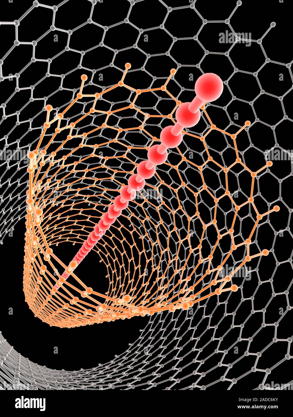 Computer artwork of a close-up showing carbyne, a one-dimensional ...