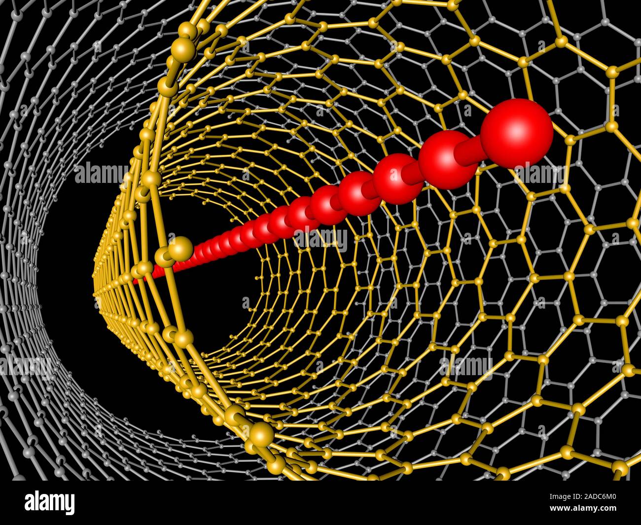 Computer artwork of a close-up showing carbyne, a one-dimensional ...