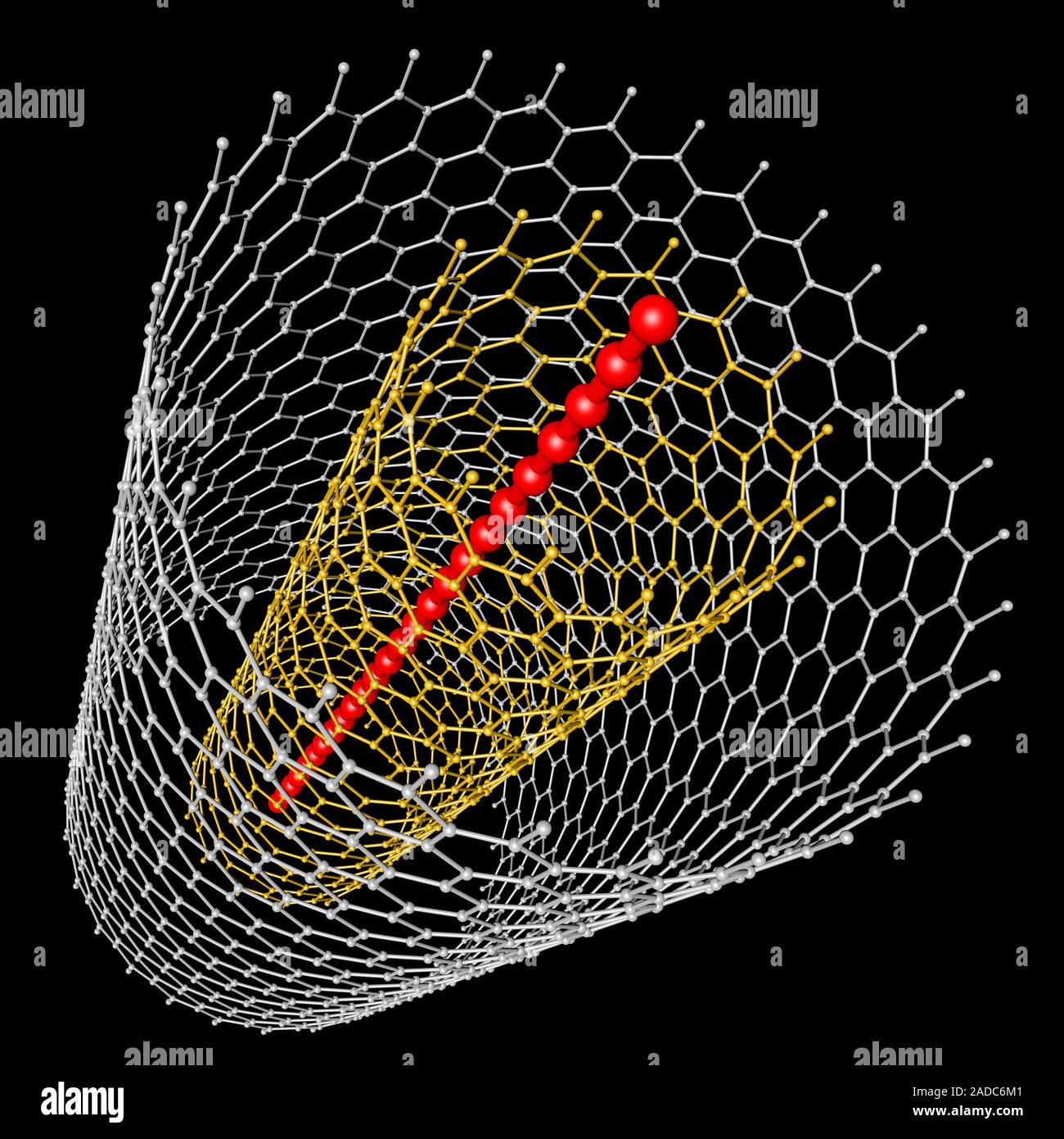 Computer artwork of a close-up showing carbyne, a one-dimensional ...