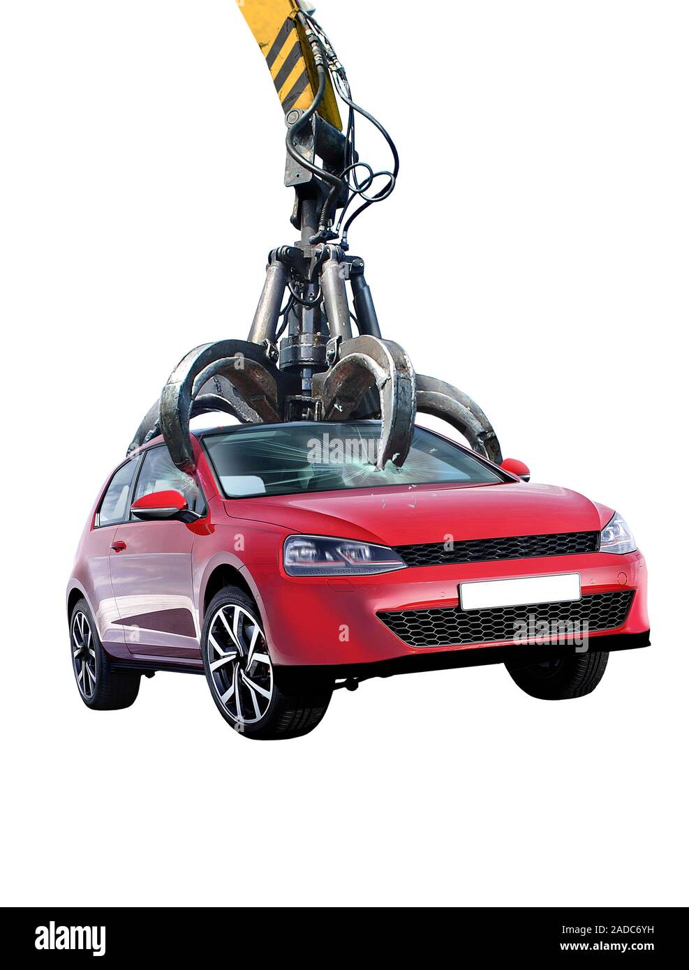 Scrapping cars. Illustration of a crane-operated claw and magnet being ...