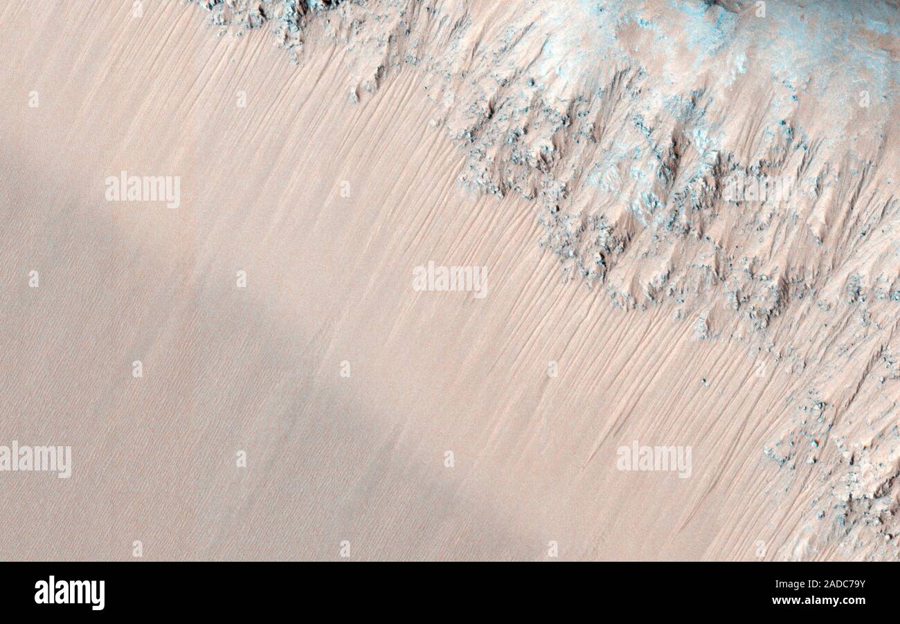 Recurring slope lineae on Mars, satellite image. The streaks are ...