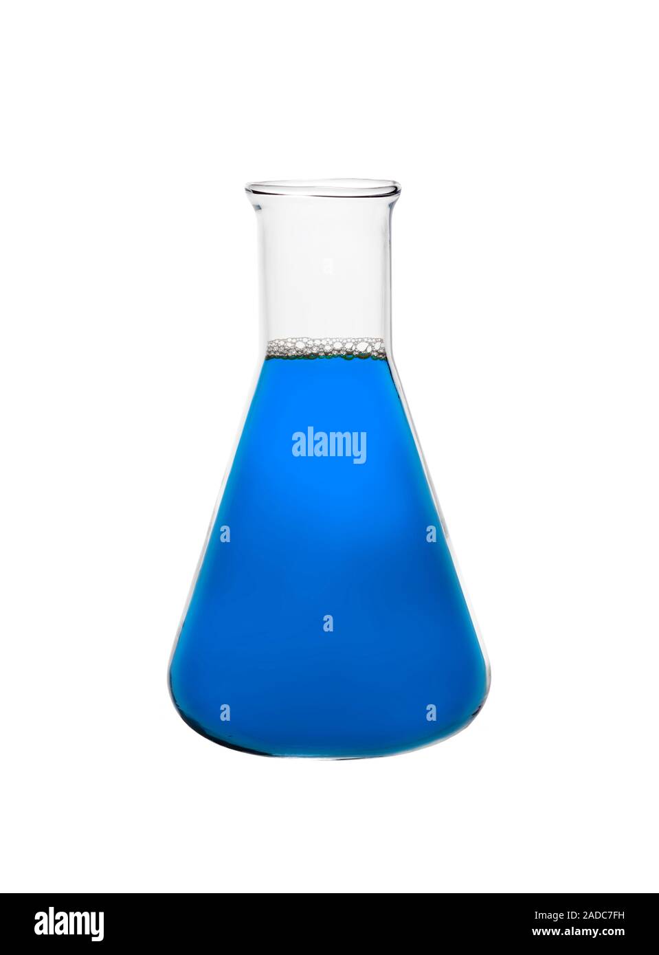 Blue chemical in a conical flask Stock Photo - Alamy