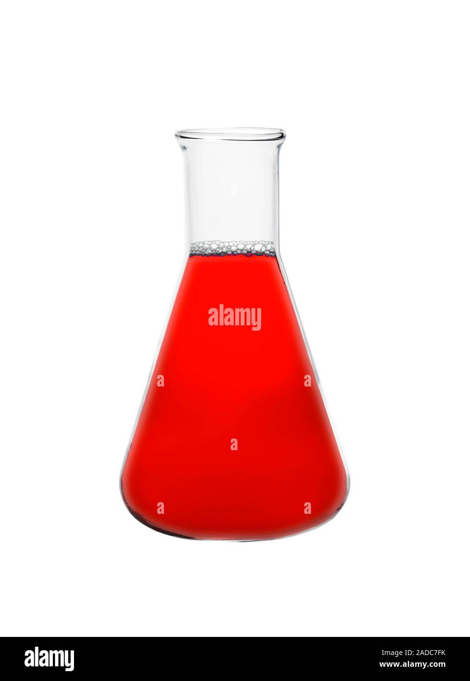 Red chemical in a conical flask Stock Photo - Alamy