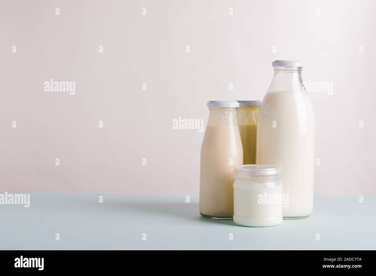 Dairy products organic probiotic fermented milk products in glass ...