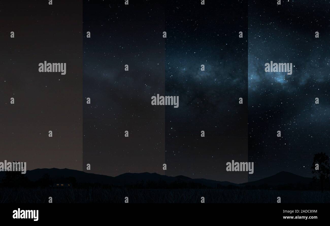 Illustration depicting how light pollution dilutes the night sky ...