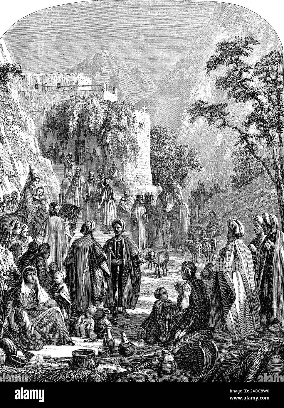 19th Century Lebanese Maronite Christians. 1861 illustration of a group ...
