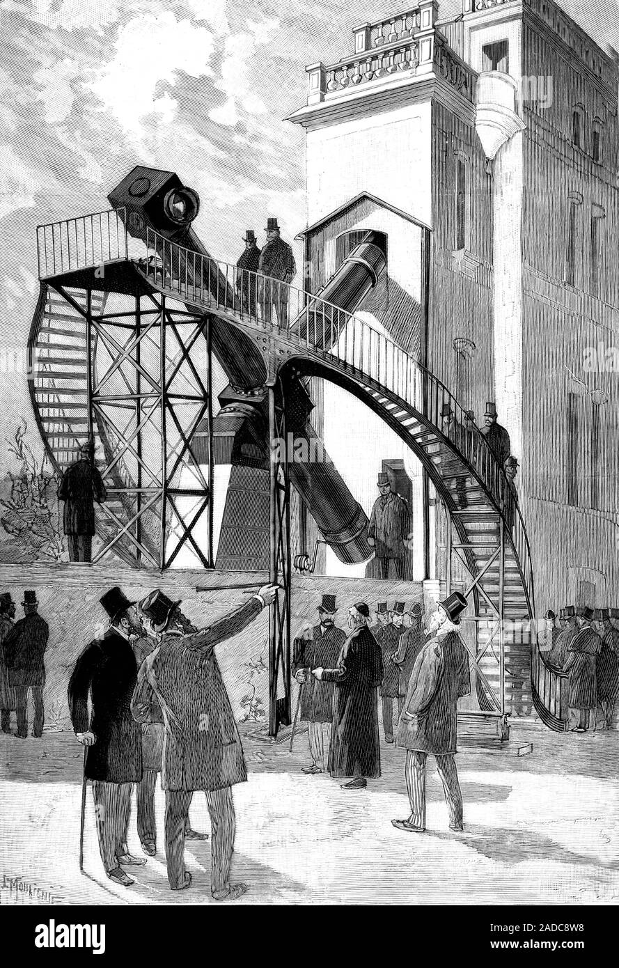 Paris observatory. 1891 illustration of men at the Paris Observatory ...