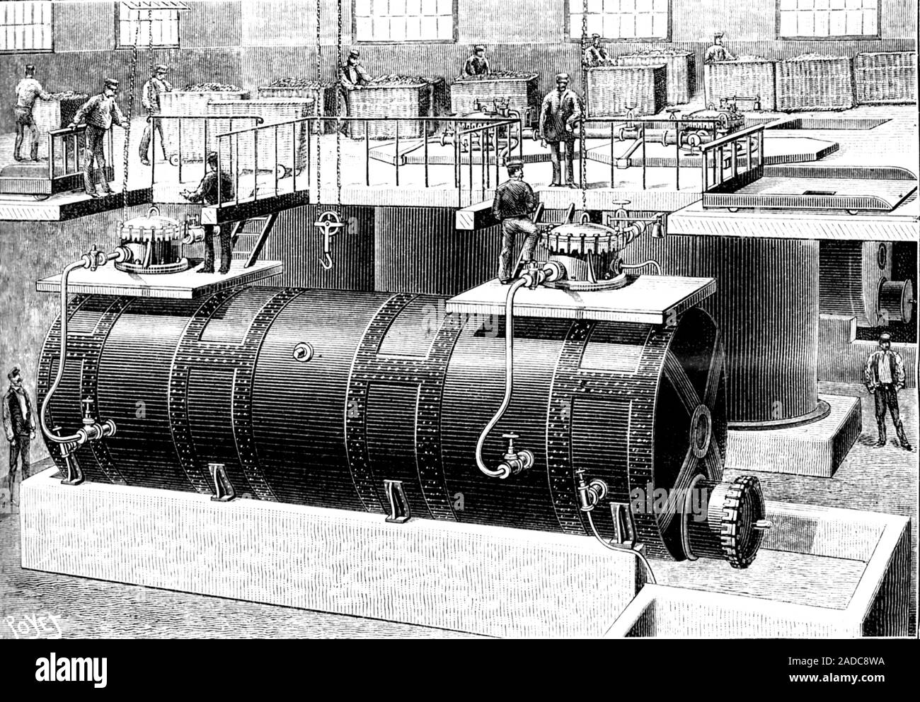 19th Century paper factory. 1884 illustration of a factory making ...