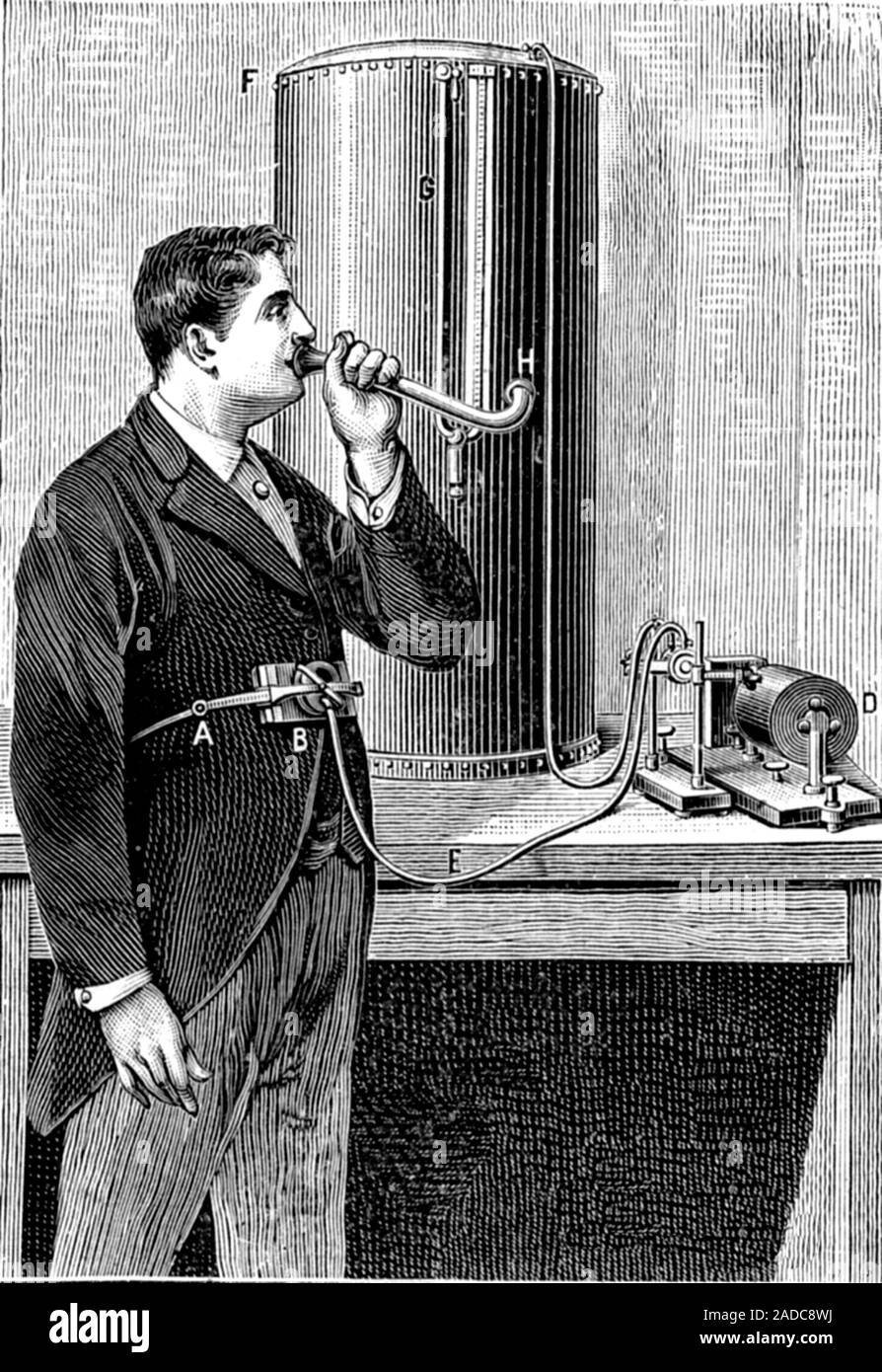19th Century singer using pneumograph. 1892 illustration of a singer ...