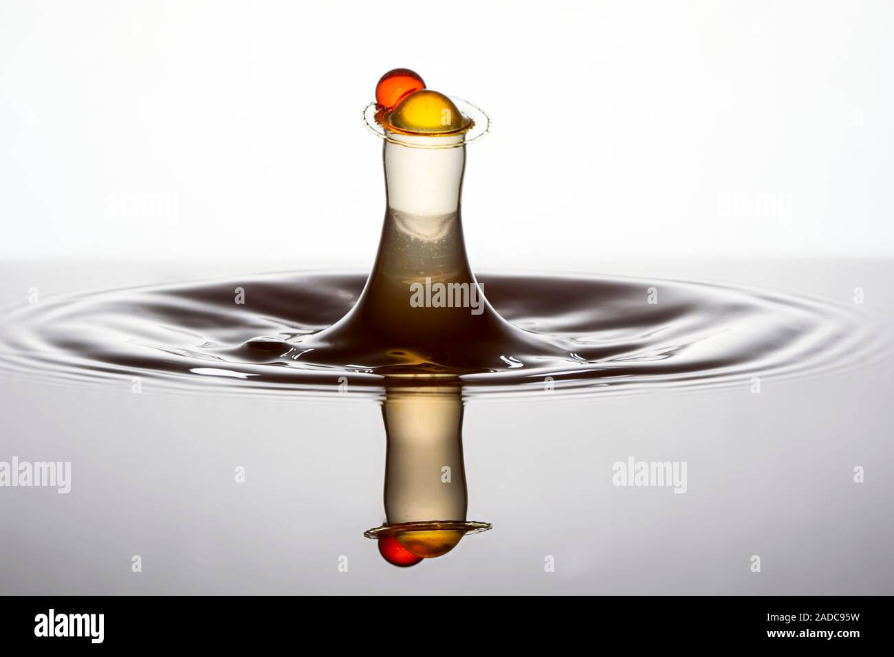 Water drop impact. High-speed photograph of secondary drop formation ...