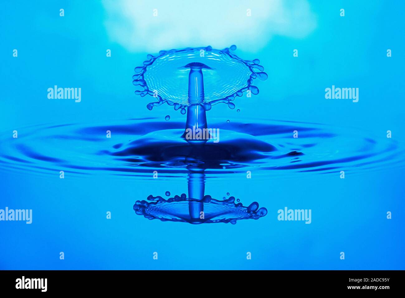 Water drop impact. High-speed photograph of secondary drop formation ...