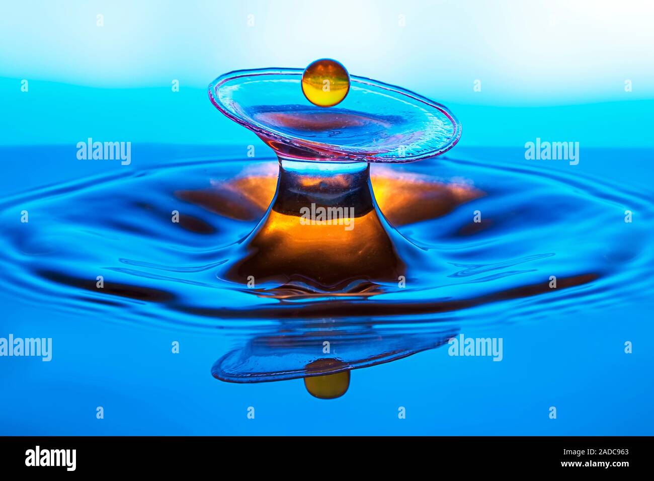 Water drop impact. High-speed photograph of secondary drop formation ...
