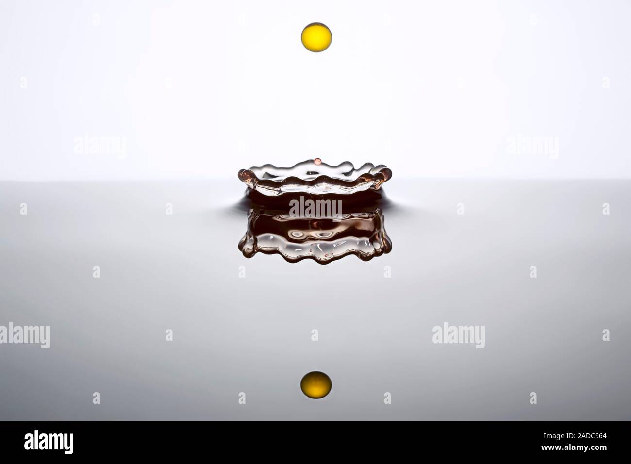 Water drop impact. High-speed photograph of secondary drop formation ...