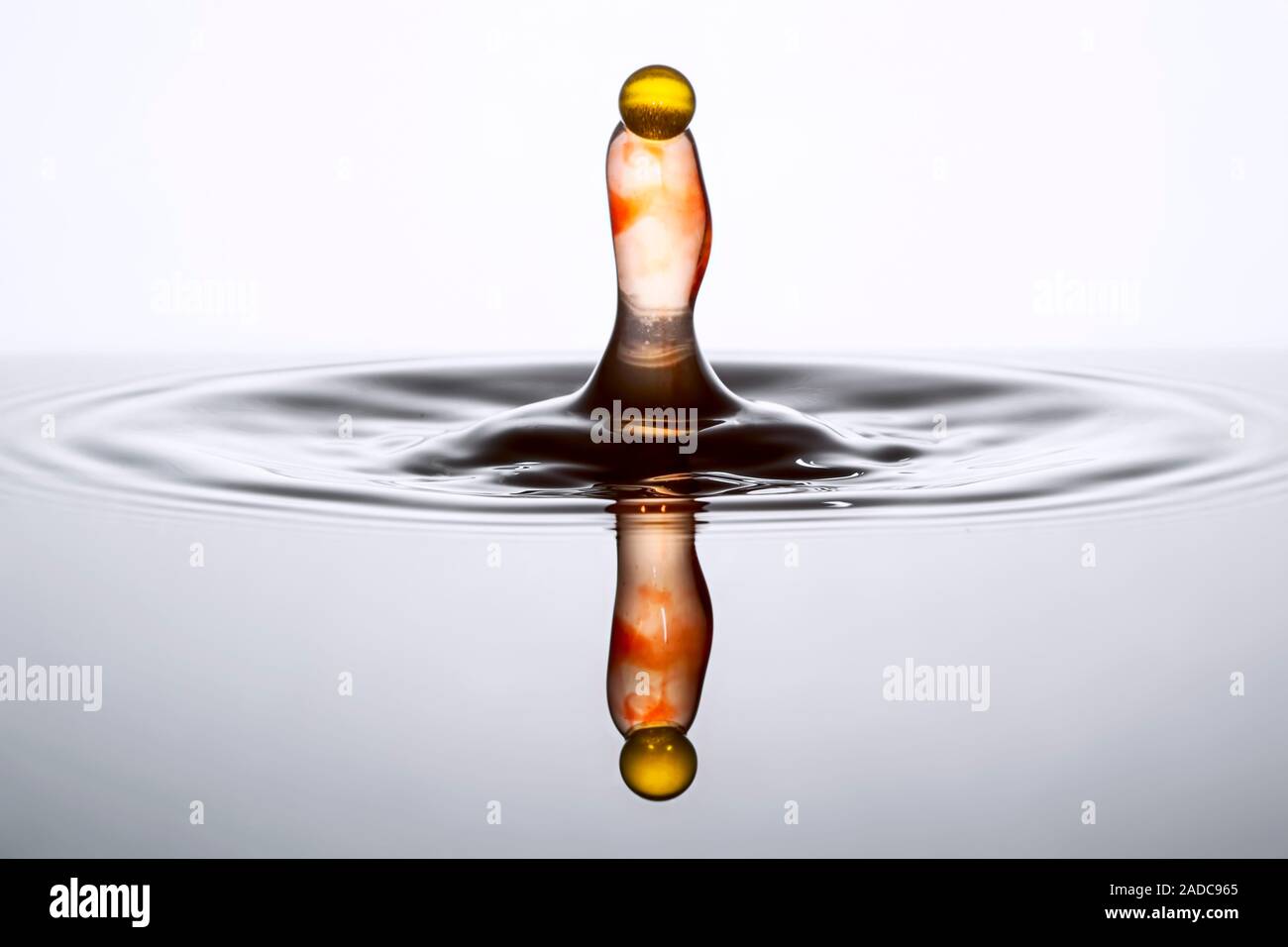 Water drop impact. High-speed photograph of secondary drop formation ...